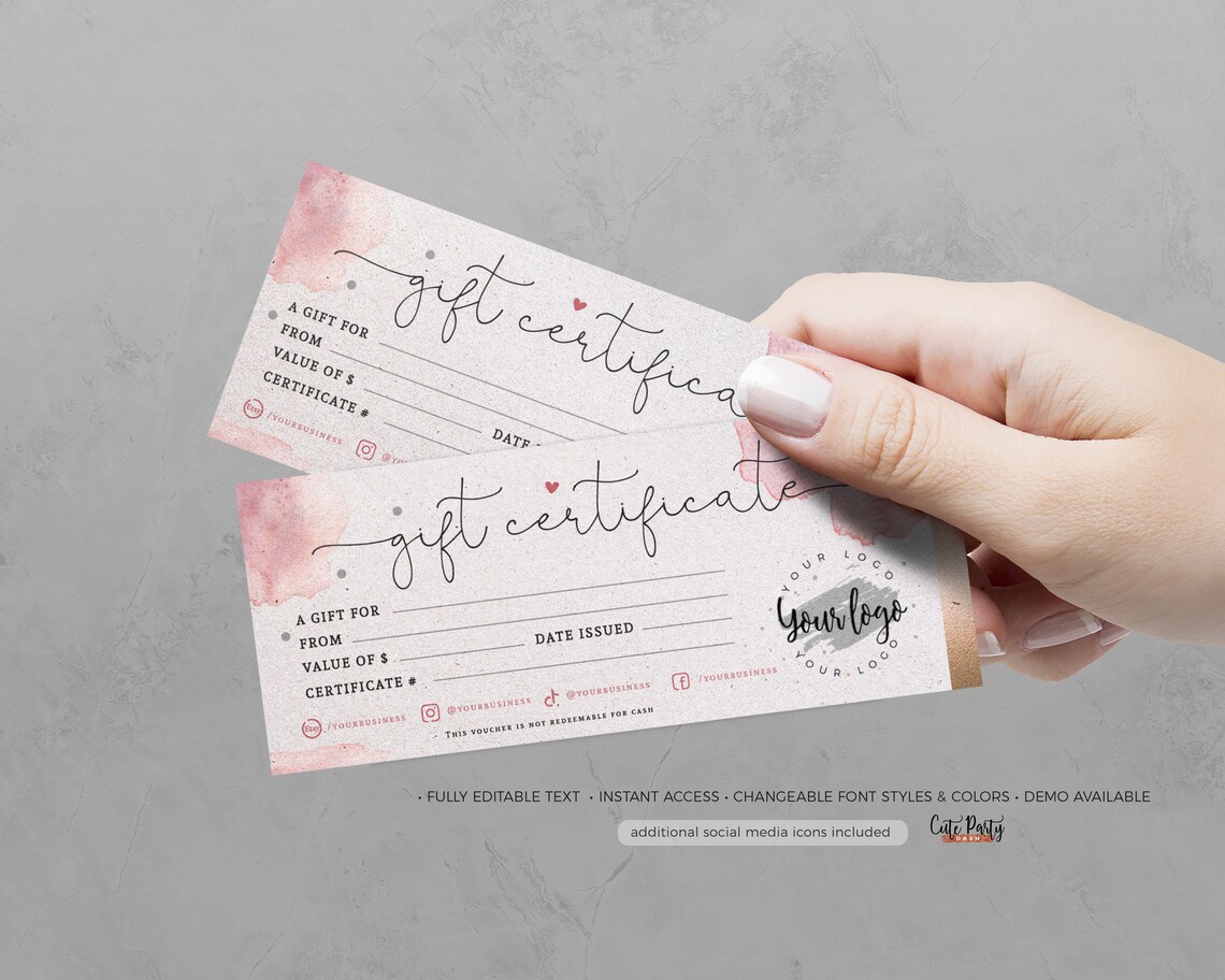 Professional Gift Certificate editable template INSTANT | Etsy