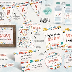 Transportation Birthday Food Cards: Editable Truck Theme (digital ...