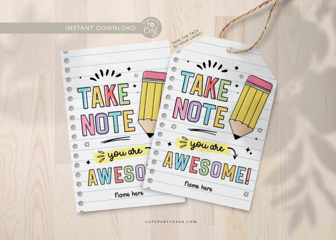 Take Note Tag Editable Teacher Appreciation Week Gift Tag Template ...