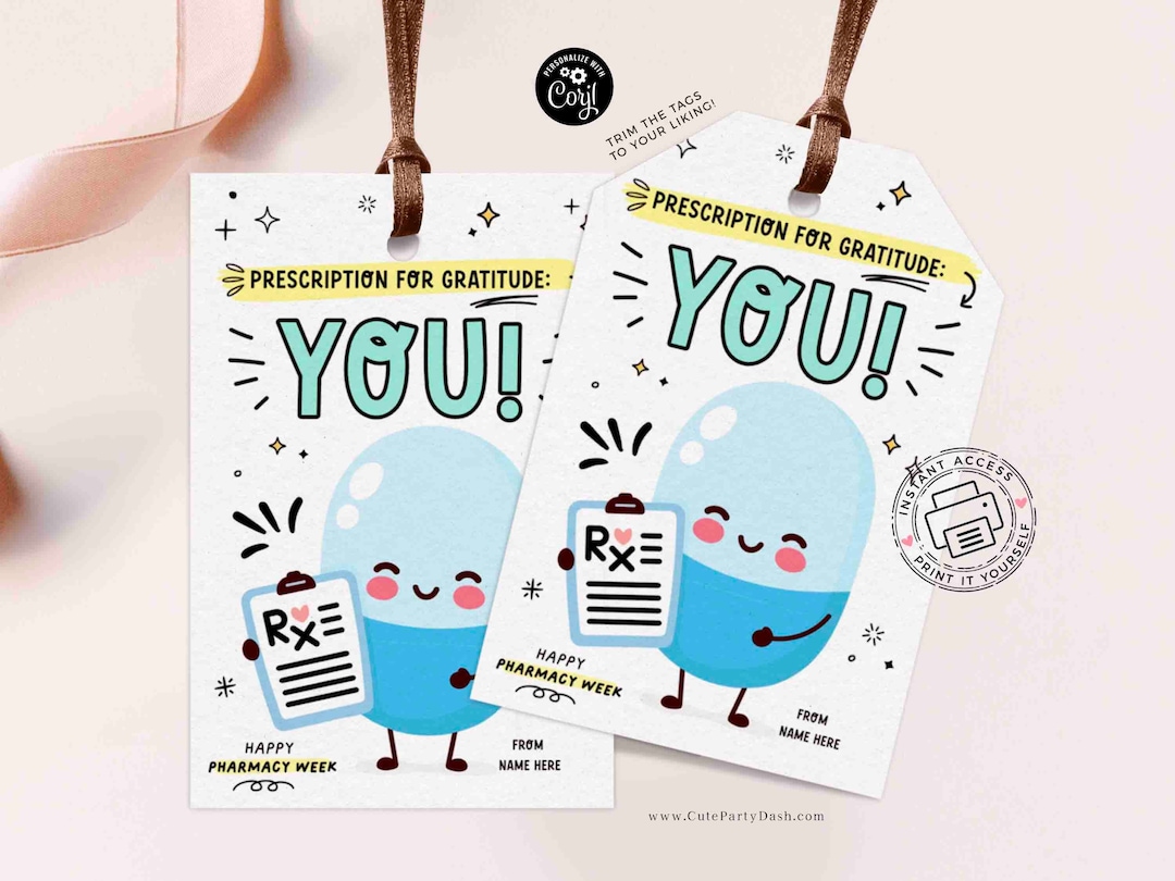 Pharmacy Week Appreciation Gift Tag INSTANT DOWNLOAD Printable RX ...