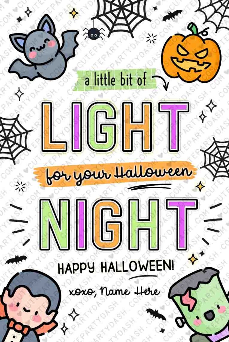 Editable Halloween Treat Tag: Glow Stick Party Favor (instant Download ...