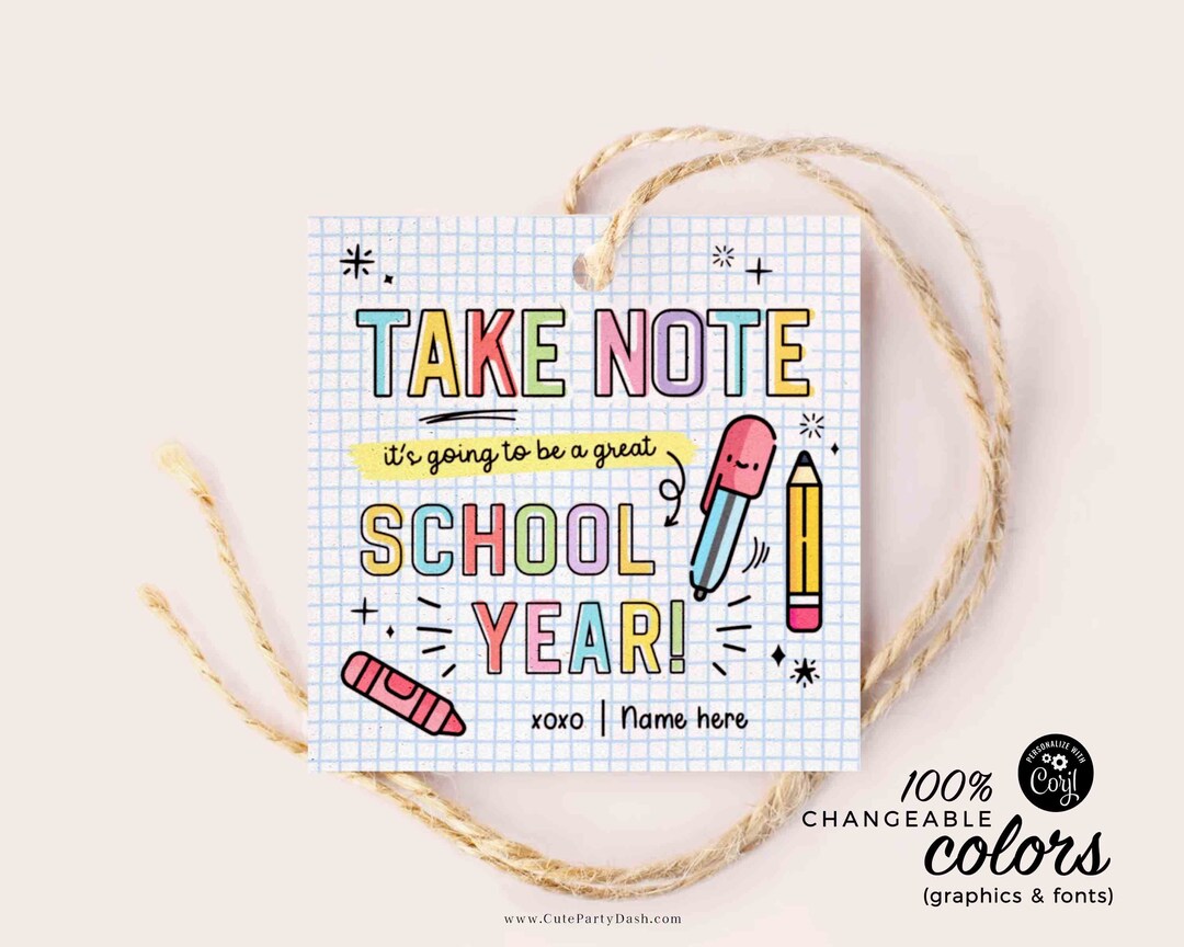 Back to School Gift Tags Take Note Editable Pen Marker Gift for Teacher ...