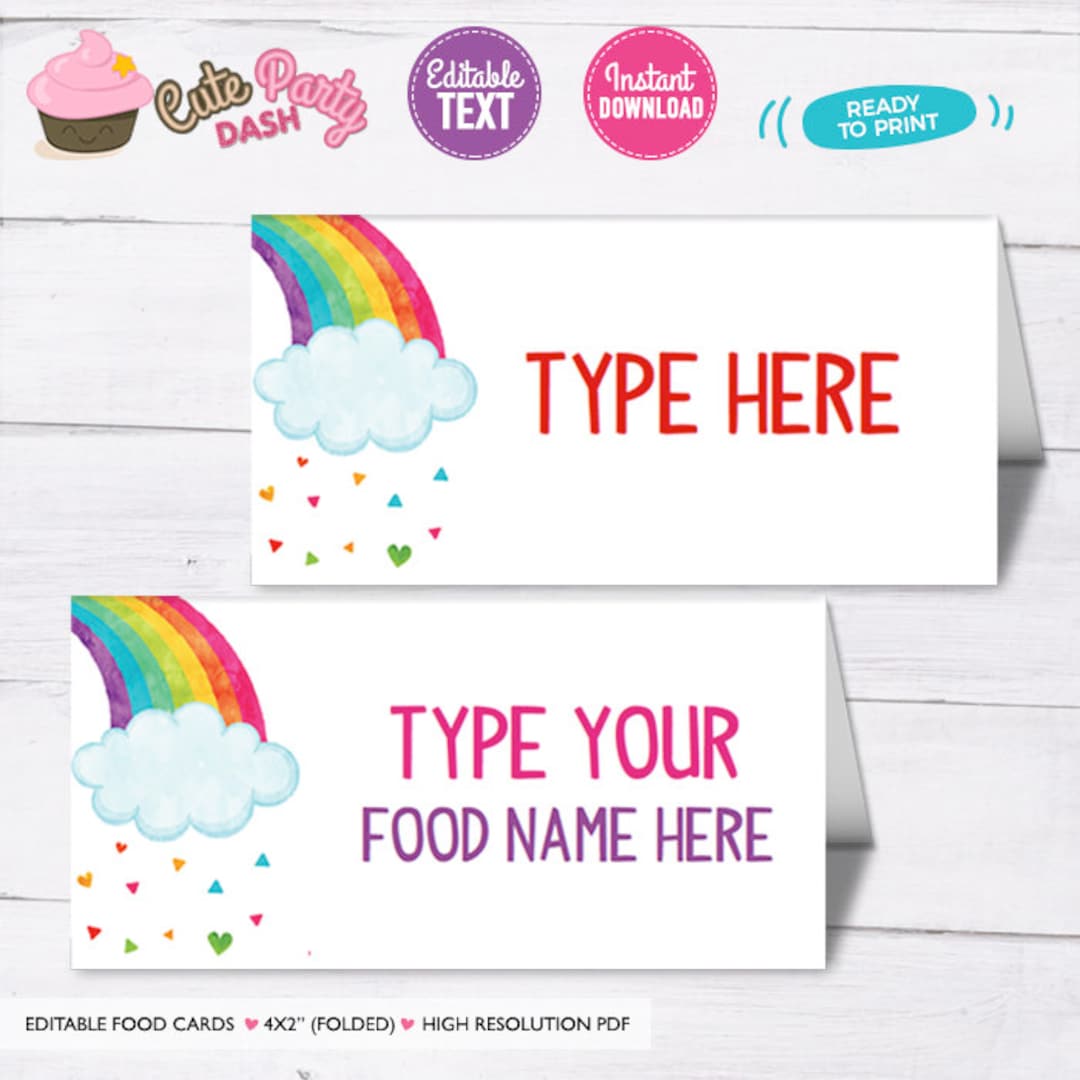 INSTANT DOWNLOAD, Editable Colorful Rainbow Food Cards, Rainbow ...