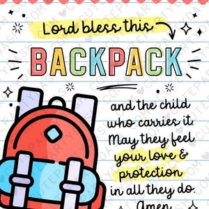 Backpack Prayer Tag: Sunday School Blessing Cards (instant Download) - Etsy