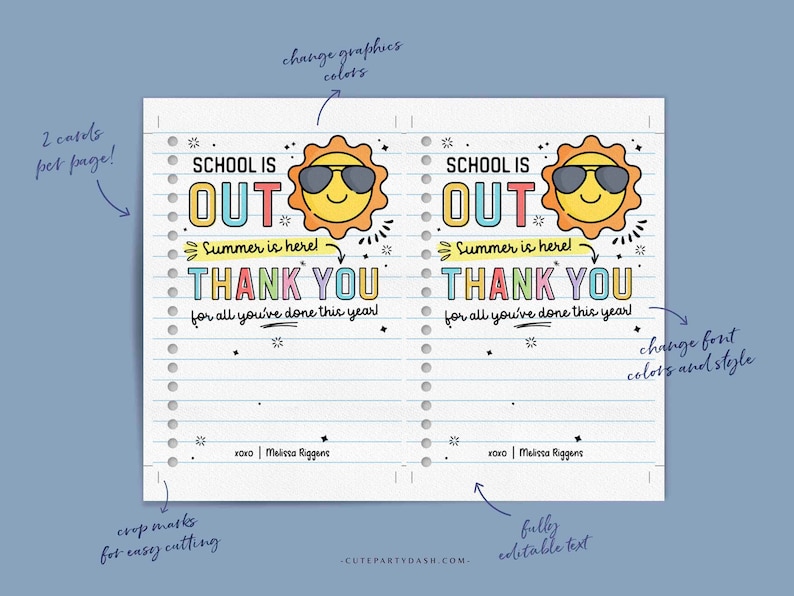 End of Year Teacher Gift Card Holder, Summer Thank You (printable ...