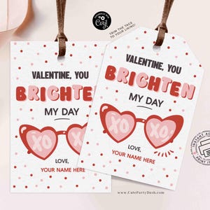 Valentine Sunglasses Gift Tags Printable | "you Brighten My Day" | Kids ...