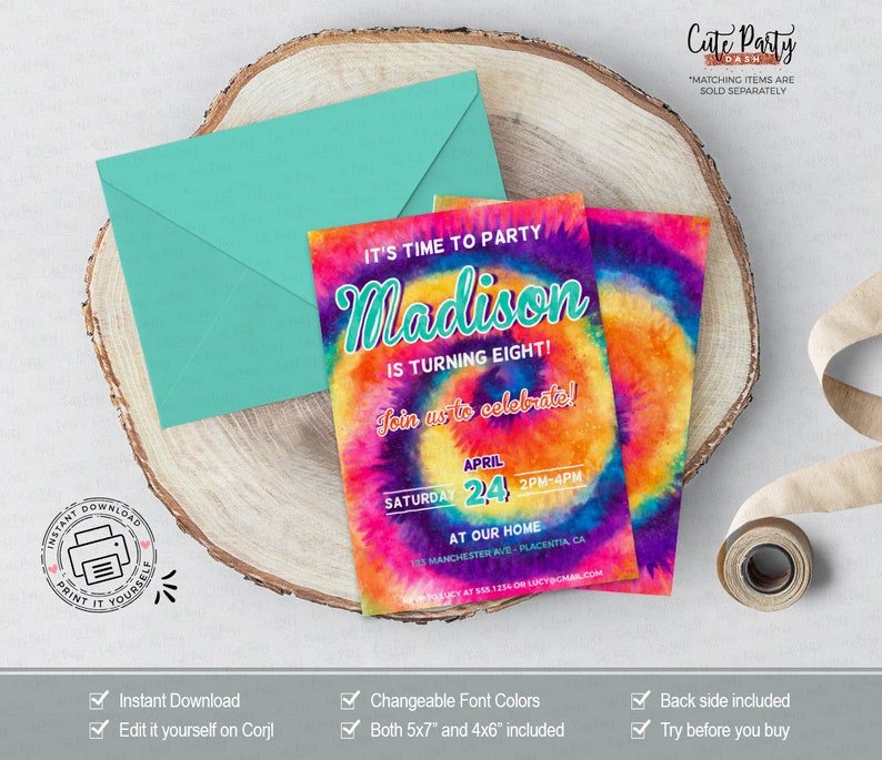 INSTANT DOWNLOAD EDITABLE Tie Dye Birthday Invitation Girl - Etsy