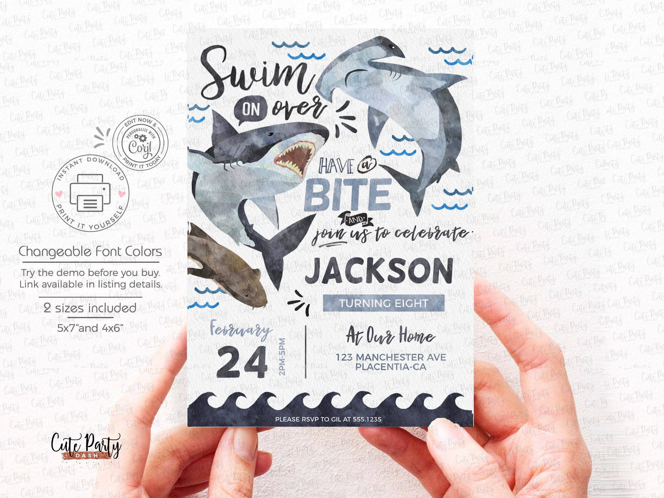 EDITABLE Shark Birthday Invitation Sharks Attack Party Invite | Etsy