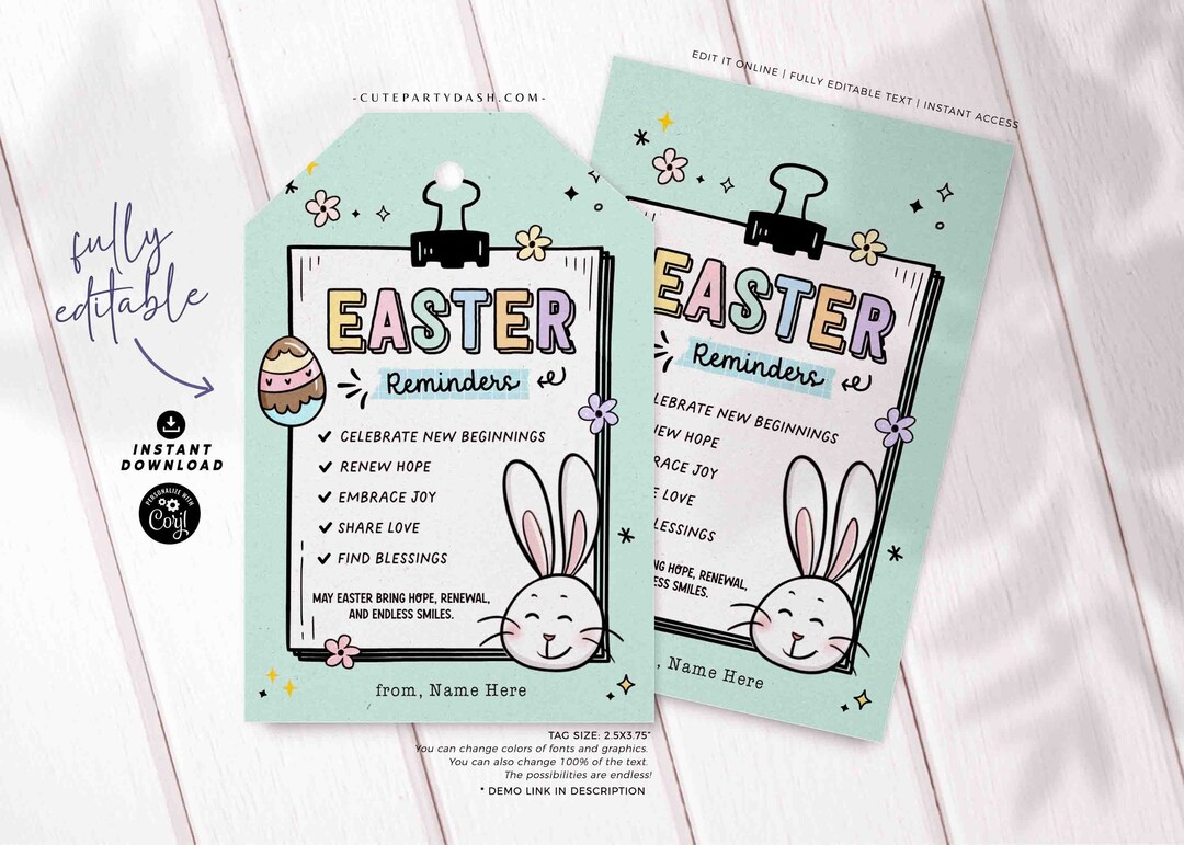 Editable Easter Gift Tag Printable: Easter Reminders (instant Download ...