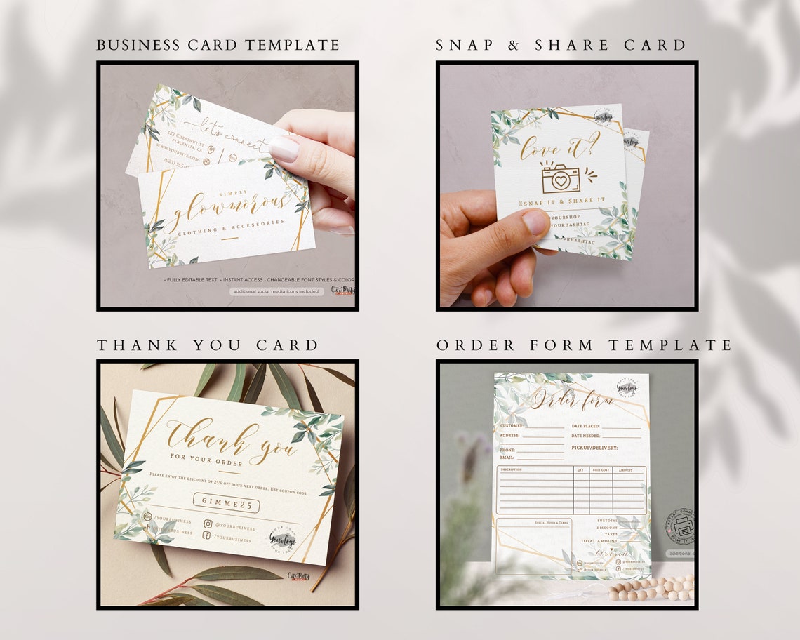 INSTANT DOWNLOAD Printable Greenery Business Templates Bundle - Etsy