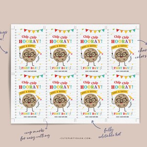 EDITABLE Chip Chip Hooray Happy First Day of School Gift Tag Printable ...