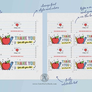 Editable Thank You Teacher Treat Bag Topper Template Printable Cookie ...