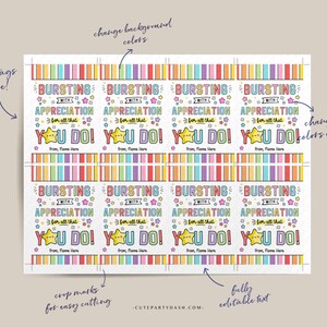 Bursting Appreciation Editable Gift Tag Printable Star Staff Teacher ...