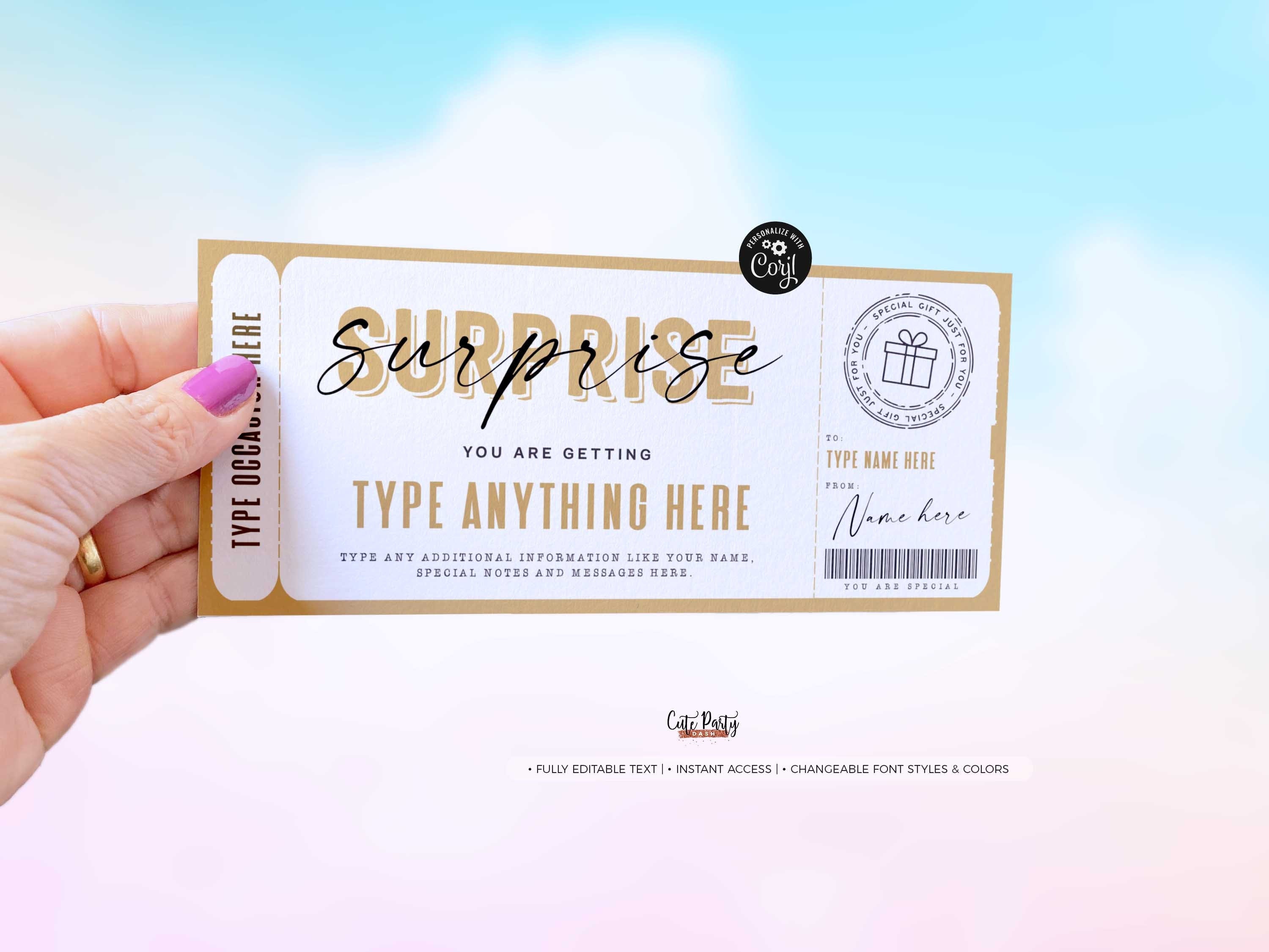Birthday Surprise Gift Certificate Template Experience - Etsy