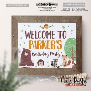 EDITABLE Woodland Birthday Decorations, Woodland Animals Printable ...