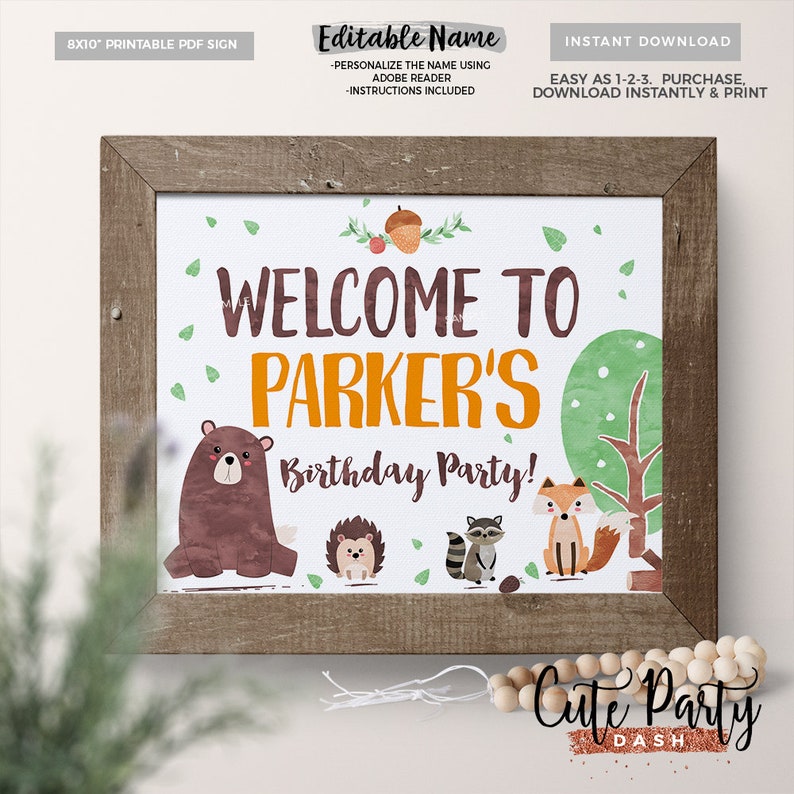 EDITABLE Woodland Birthday Decorations Woodland Animals - Etsy