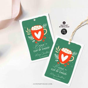 Enjoy a Cup of Cheer Christmas Gift Tag Printable INSTANT DOWNLOAD ...
