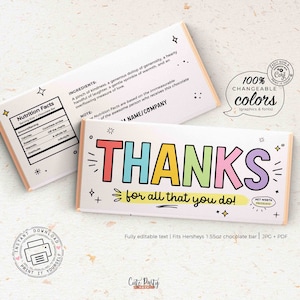 Thank You Gift Chocolate Bar Wrapper INSTANT DOWNLOAD Teacher - Etsy