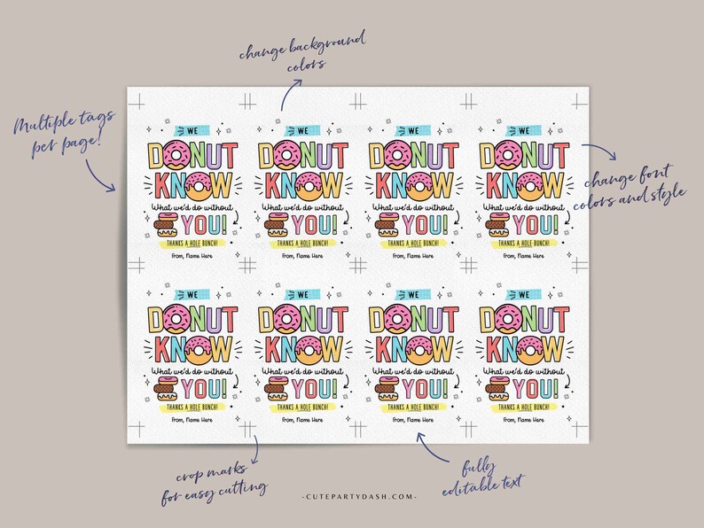 Editable Donut Appreciation Gift Tag: Teacher, Staff, Volunteer ...