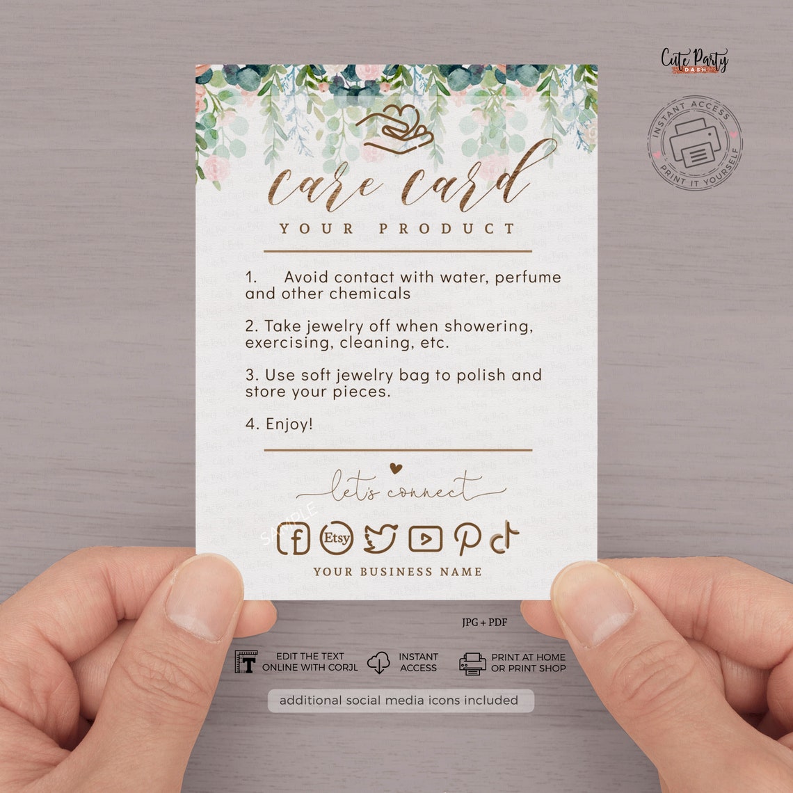 INSTANT DOWNLOAD Greenery Printable Care Card Instructions - Etsy