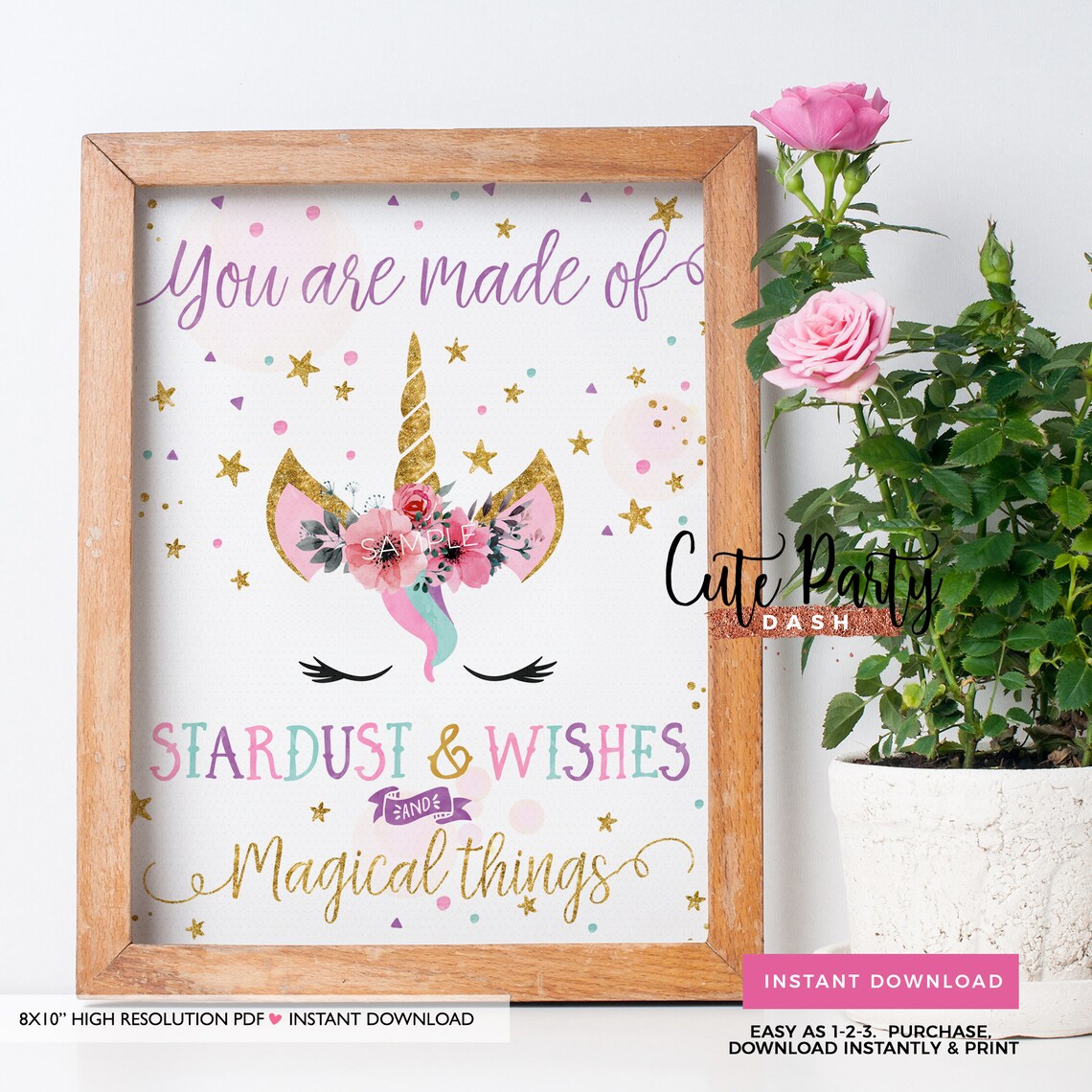 INSTANT DOWNLOAD Editable Unicorn Birthday Decorations Gold - Etsy