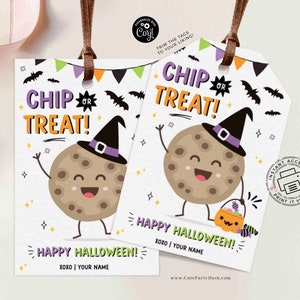 EDITABLE Chip or Treat Halloween Cookie Tag INSTANT DOWNLOAD Trick or ...