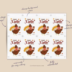 Thanks a Latte for All You Do Thanksgiving Gift Tag Printable INSTANT ...