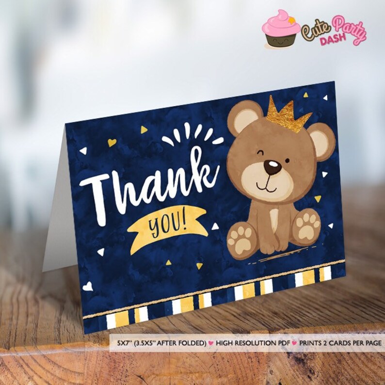 Prince Bear Baby Shower Invitation: Navy and Gold (editable, Instant ...