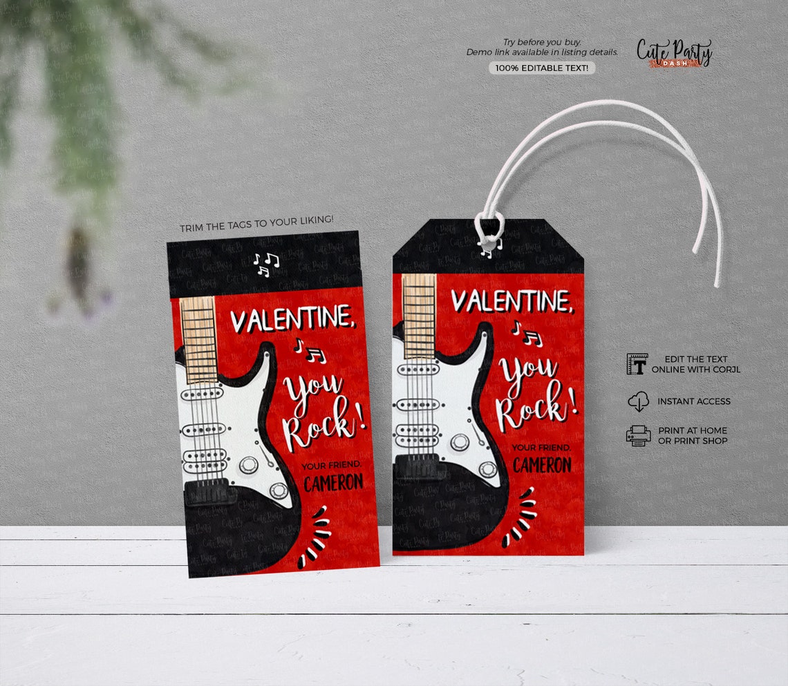 INSTANT DOWNLOAD You Rock Valentine Gift Tag Watercolor - Etsy