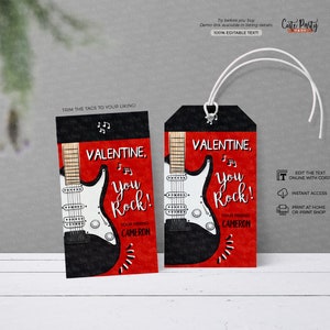 INSTANT DOWNLOAD, You Rock Valentine Gift Tag, Watercolor Guitar You ...