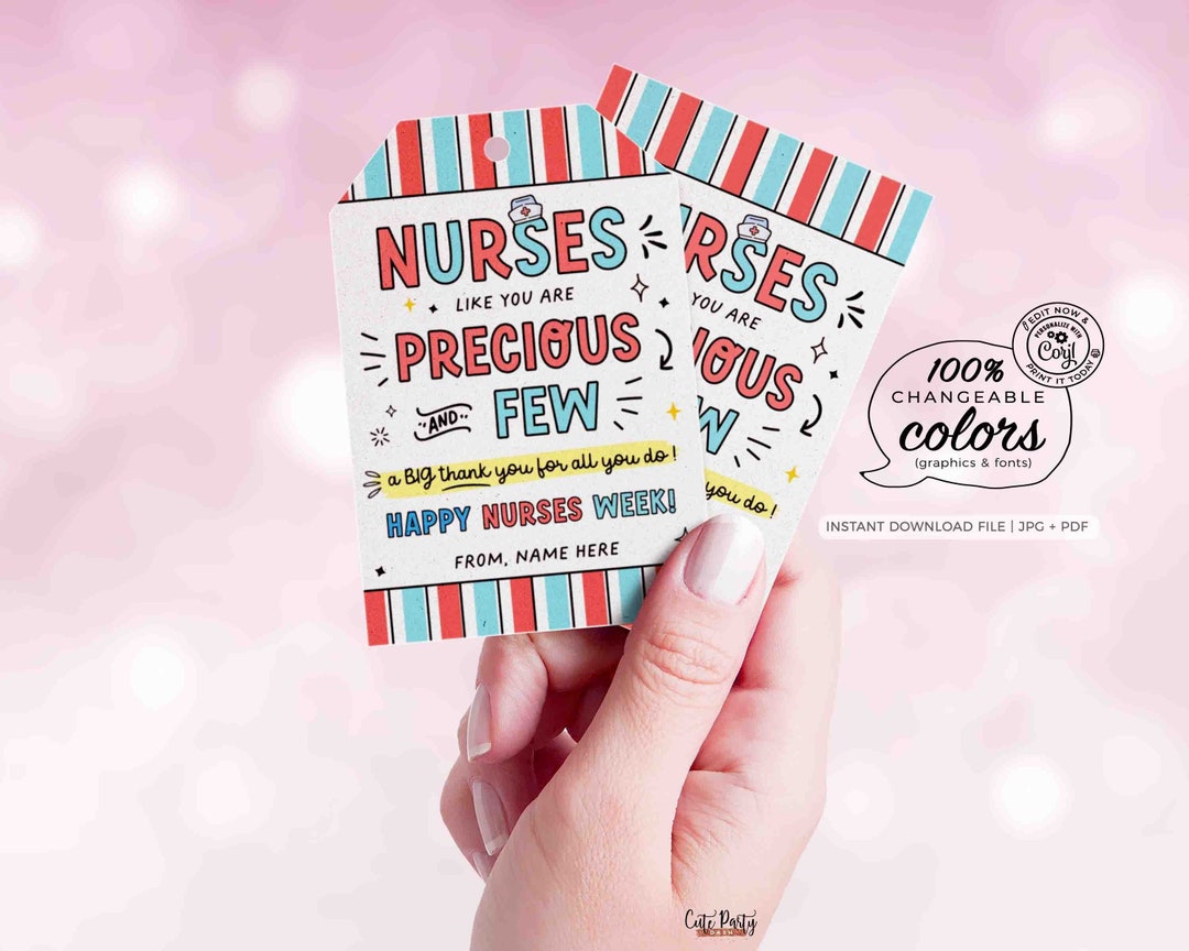 Nurses Week Gift Tags Printable INSTANT DOWNLOAD Editable National ...