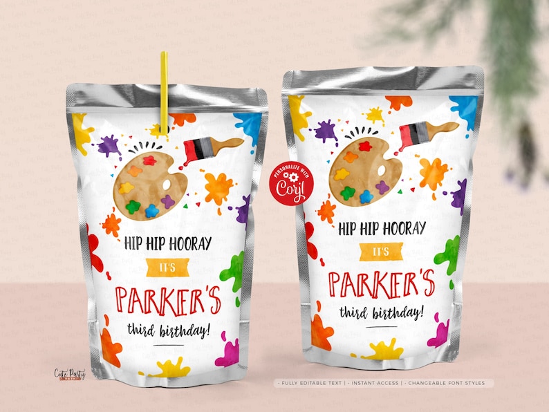 INSTANT DOWNLOAD EDITABLE Art Party Birthday Printable Juice - Etsy