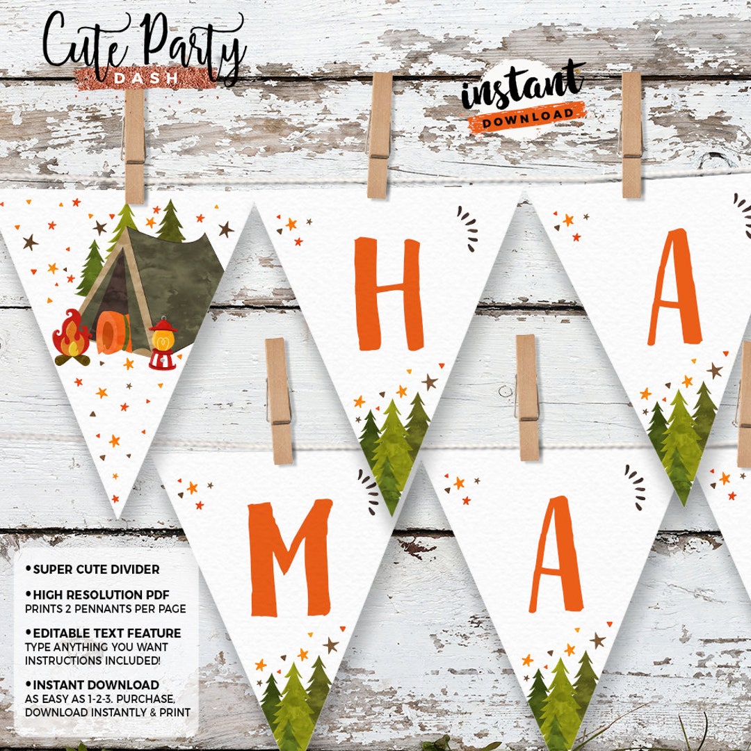INSTANT DOWNLOAD - EDITABLE Camping Birthday Wall Banner Camp Out ...