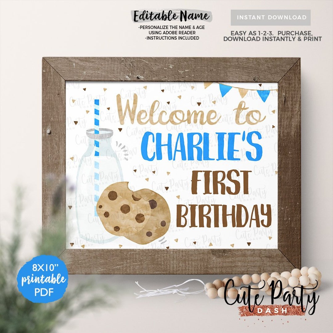 INSTANT DOWNLOAD, EDITABLE Milk and Cookies Birthday Welcome Sign Milk ...