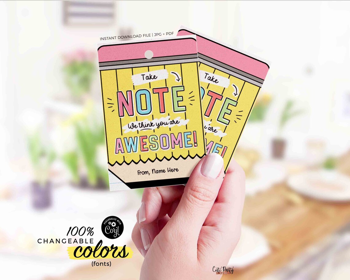 Editable Teacher Gift Tag, Appreciation Notepad Label (digital Download ...