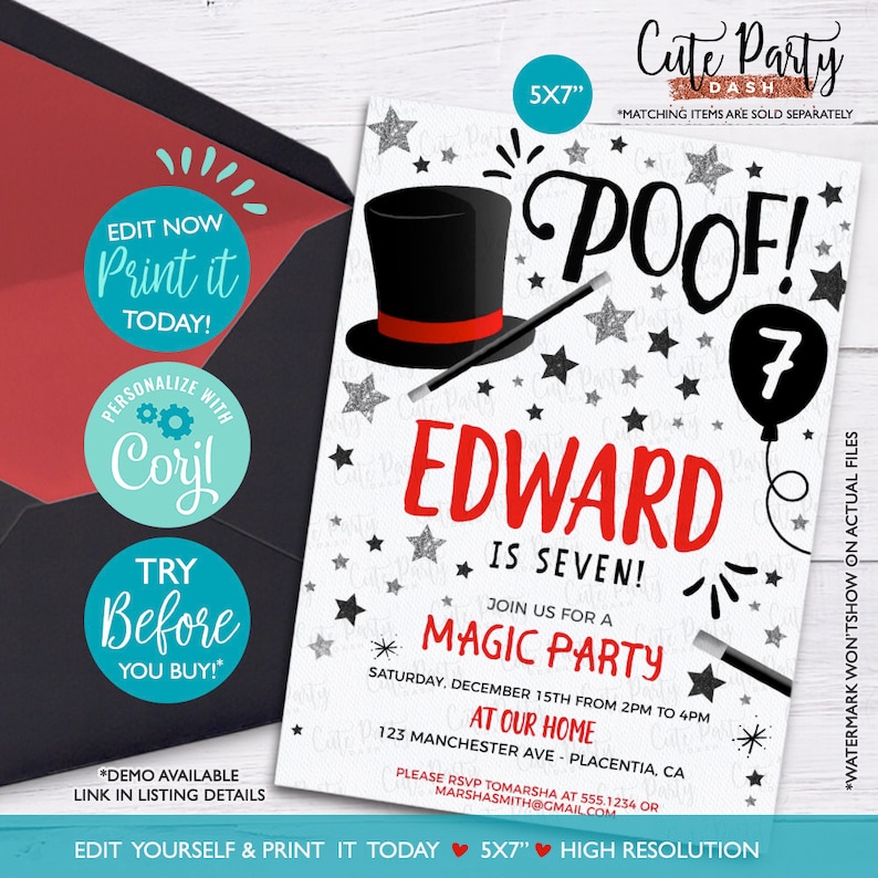 INSTANT DOWNLOAD Magic Party Invitation Magic Birthday | Etsy