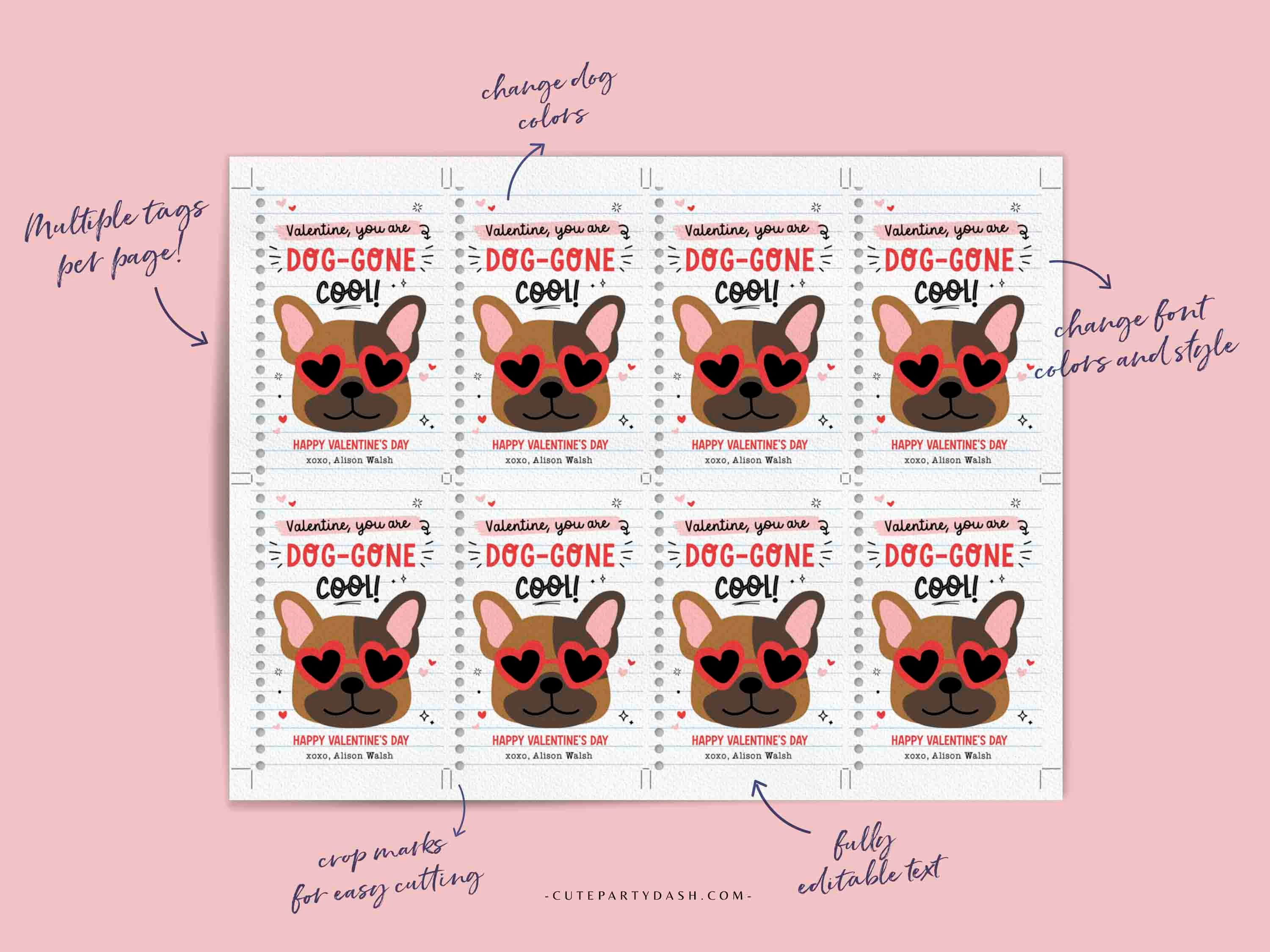 Printable Dog Valentine's Day Cards: Editable Classroom Valentines ...
