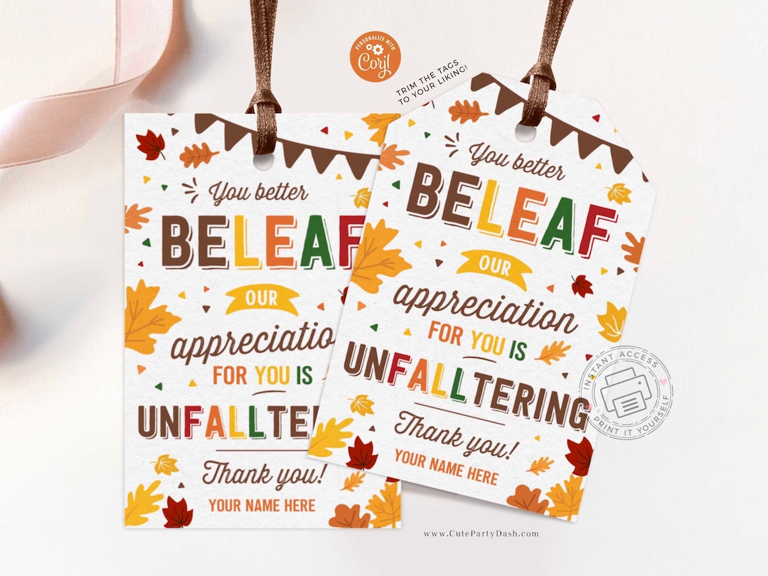 Fall Appreciation Gift Tags: Editable Thanksgiving Favor (digital ...
