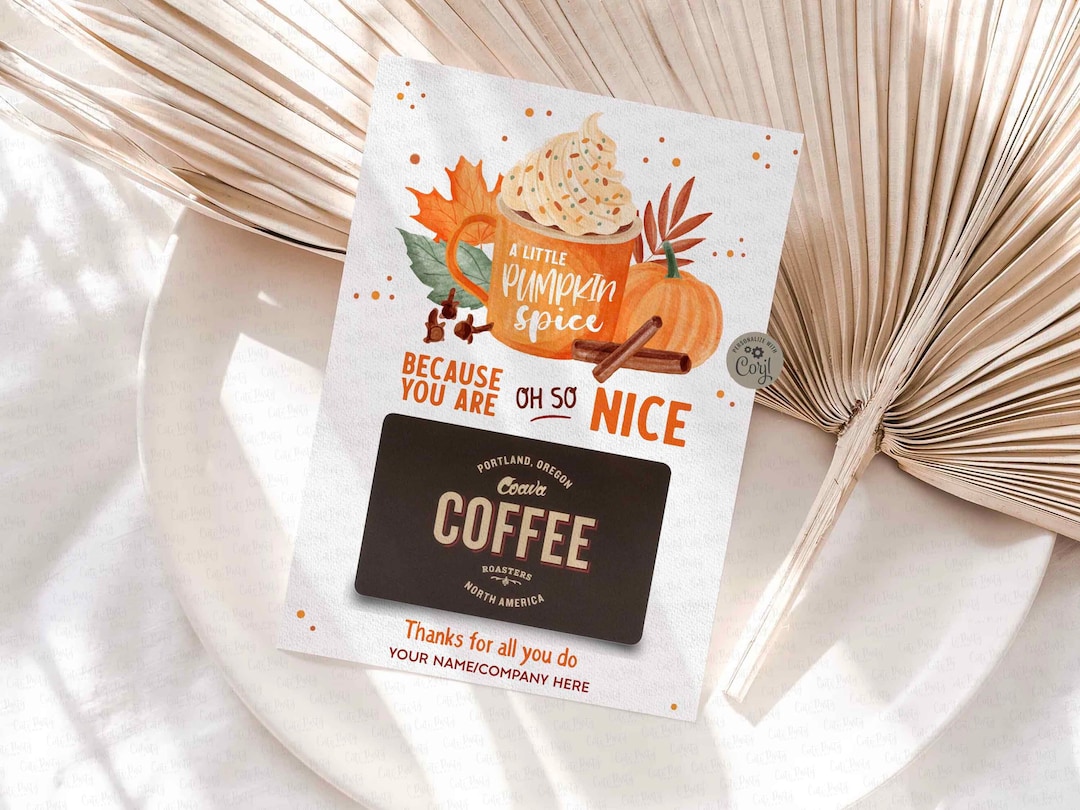 Editable Pumpkin Spice Gift Card Holder Template, Coffee Gift Card ...