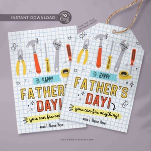 Happy Father's Day Gift Tag Printable Card Toolbox Editable Fathers Day ...