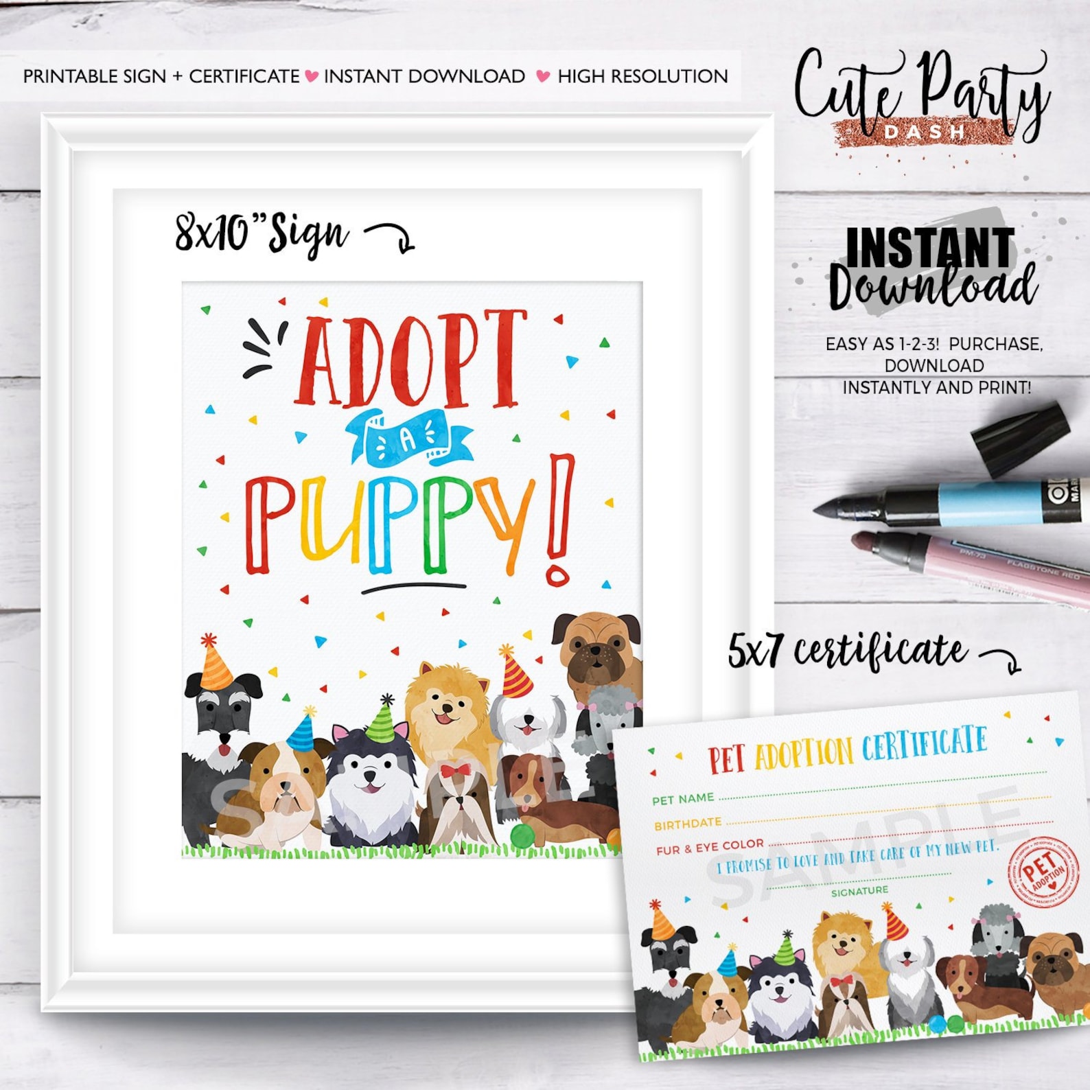 INSTANT DOWNLOAD Adopt a Puppy Sign Pet adoption party Adopt | Etsy