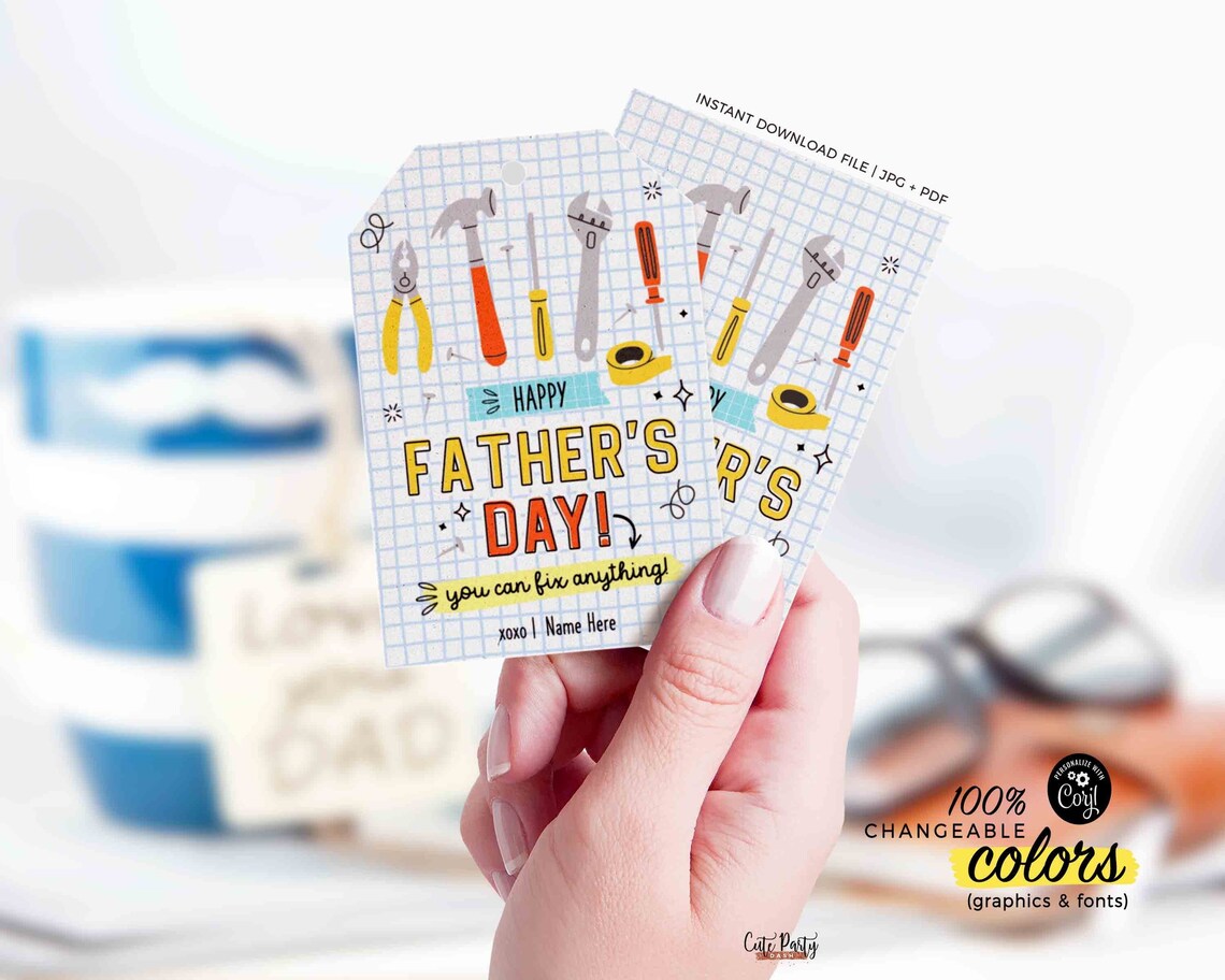 Happy Father's Day Gift Tag Printable Card Toolbox - Etsy