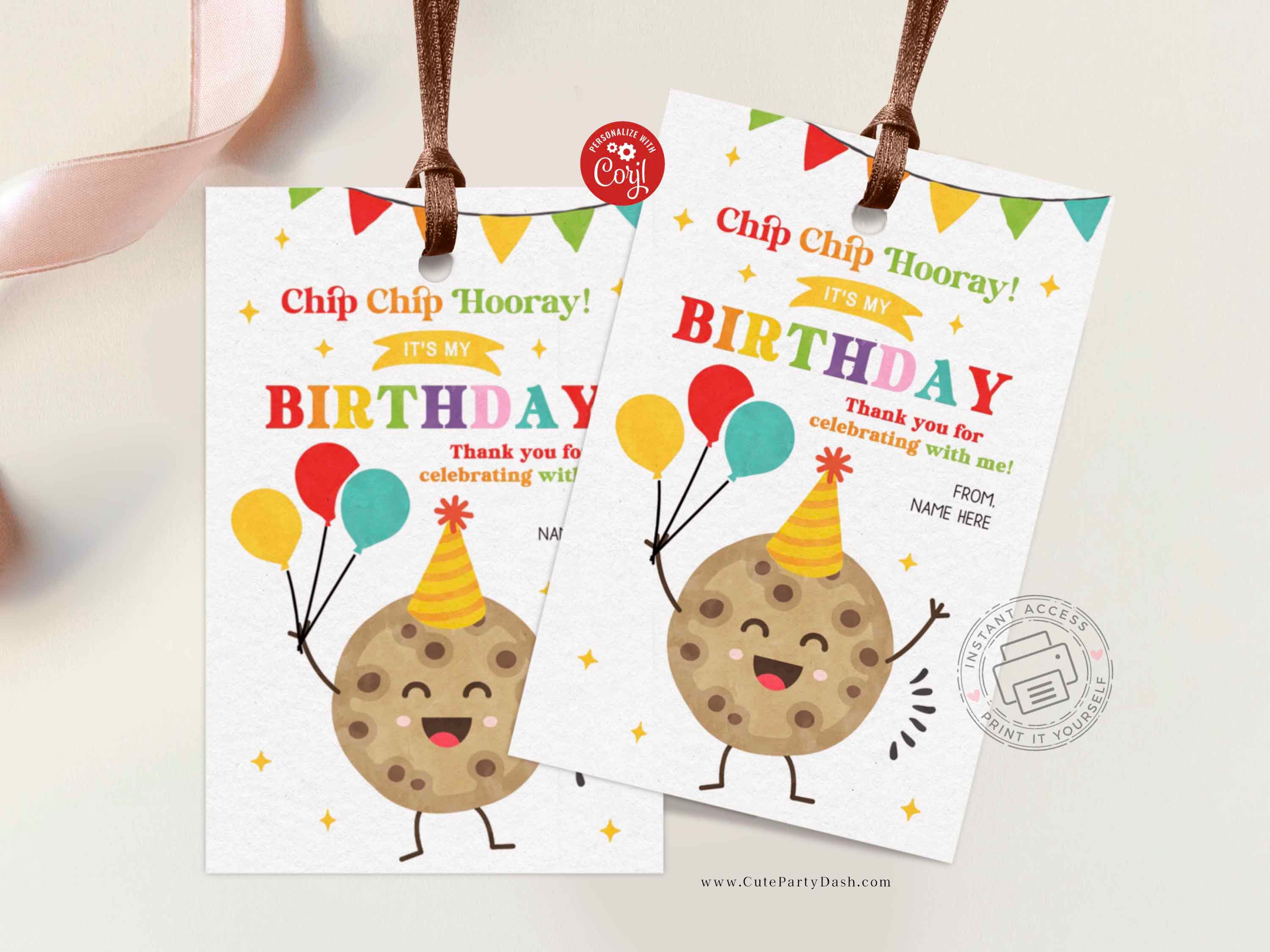 Editable Chip Chip Hooray Birthday Treat Tag Chocolate Chip - Etsy