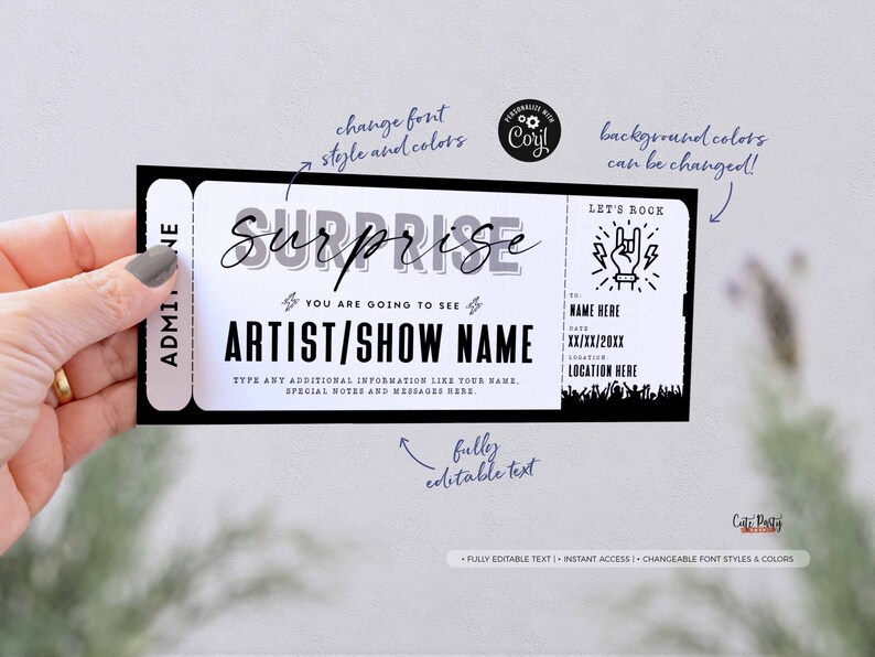 Rock Concert Ticket Template Editable Surprise Rock and Roll - Etsy