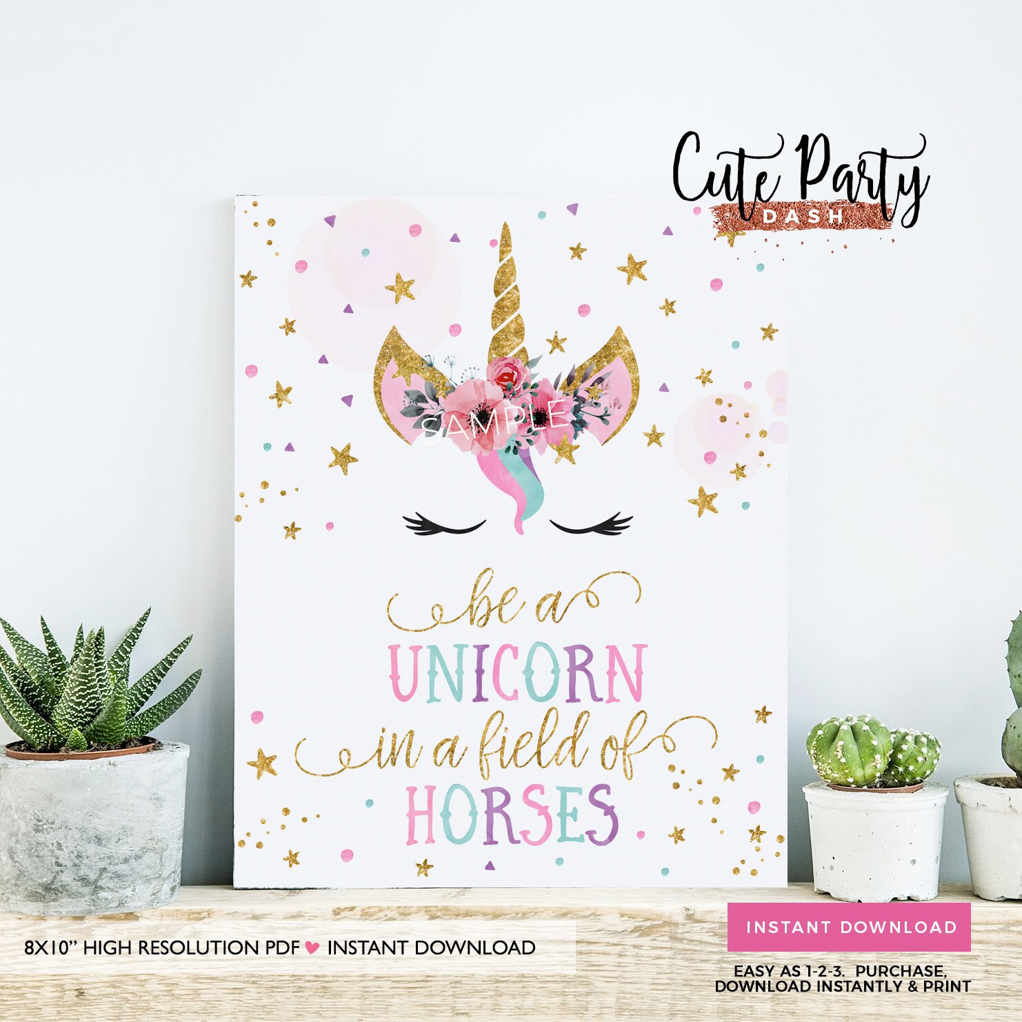INSTANT DOWNLOAD Editable Unicorn Birthday decorations Gold | Etsy