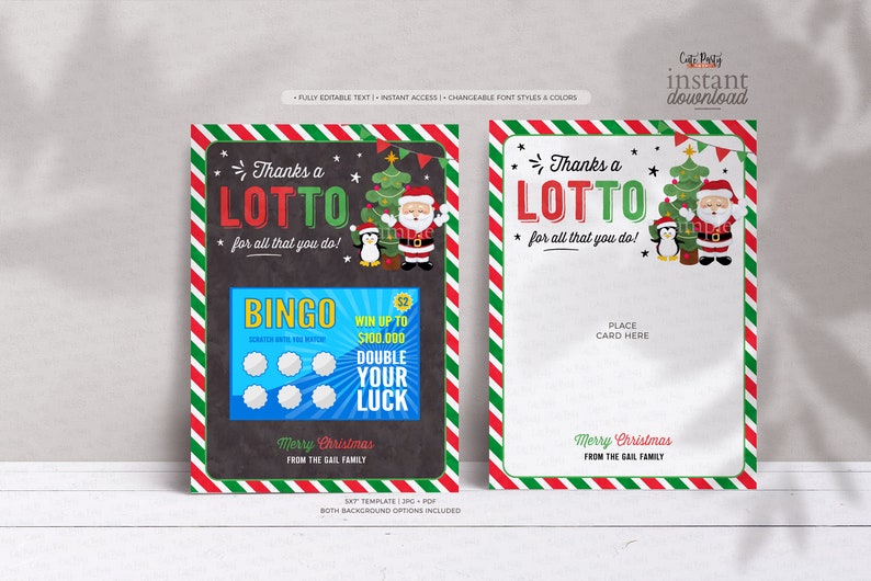 Editable Christmas Thanks a Lotto Lottery Gift Card Holder - Etsy