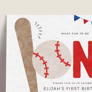 Baseball First Birthday Party Invitation, Sports Birthday Editable ...
