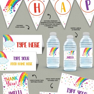 INSTANT DOWNLOAD, Editable Rainbow Birthday Decorations, Water Bottle ...