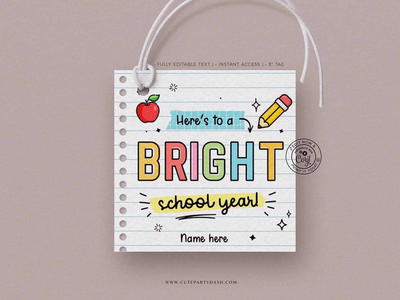 Bright School Year Gift Tag: Editable Template (instant Download) - Etsy