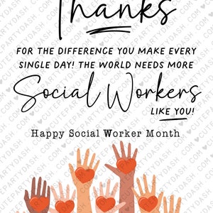 Social Worker's Month Gift Tags Printable INSTANT DOWNLOAD Editable ...
